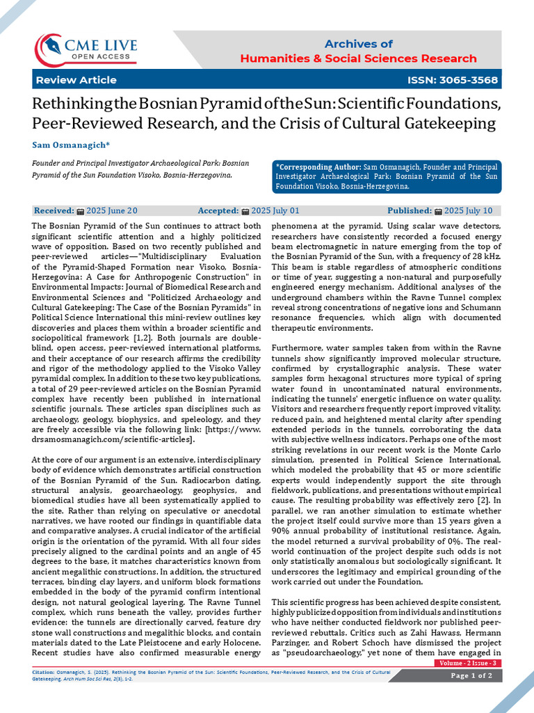 Rethinking The Bosnian Pyramid of The Sun: Scientific Foundations, Peer ...