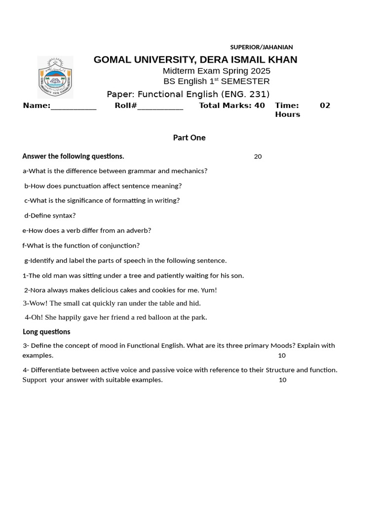 Functional English Midterm Exam Guide | PDF