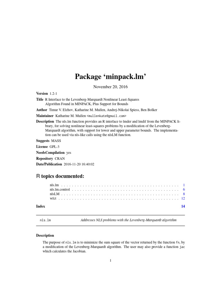 Minpack LM | PDF | Parameter (Computer Programming) | Linear Algebra