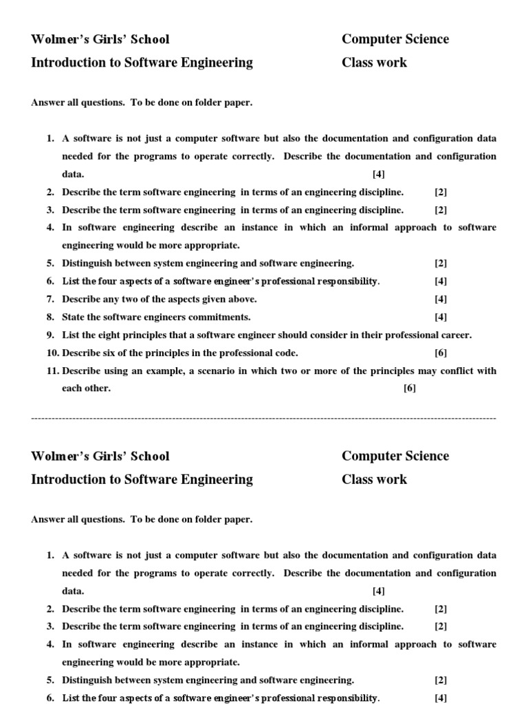 Software Engineering Classwork Guide | PDF | Software | Engineering