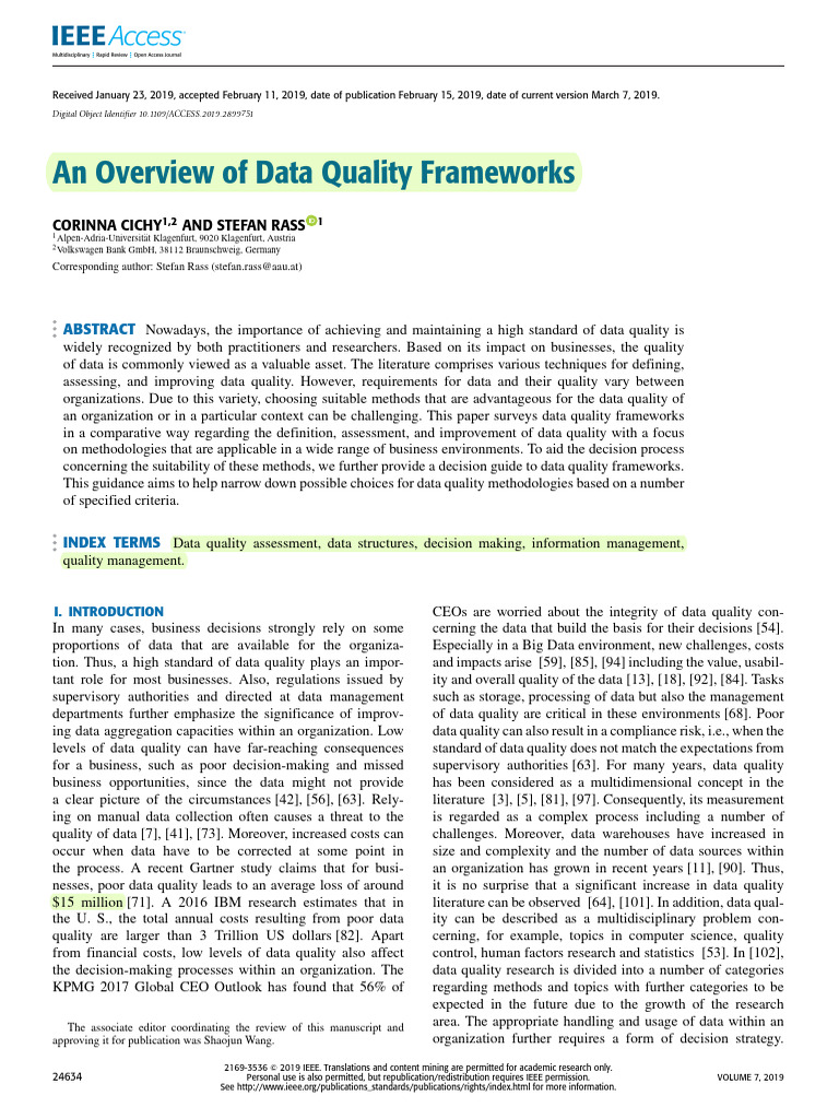 3.an Overview of Data Quality Frameworks | PDF | Data Quality | Methodology