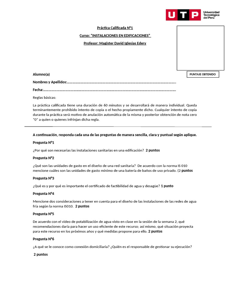 S04.s1-Práctica Calificada N1 | PDF | Agua