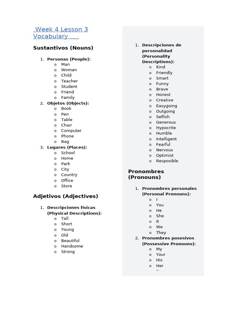 Week 4 Lesson 3 Vocabulary | PDF | Linguistics | Morphology