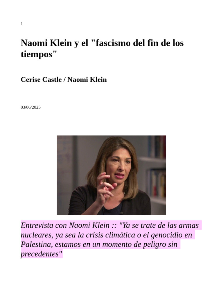 Naomi Klein y El 'Fascismo Del Fin de Los Tiempos' - Cerise Castle ...