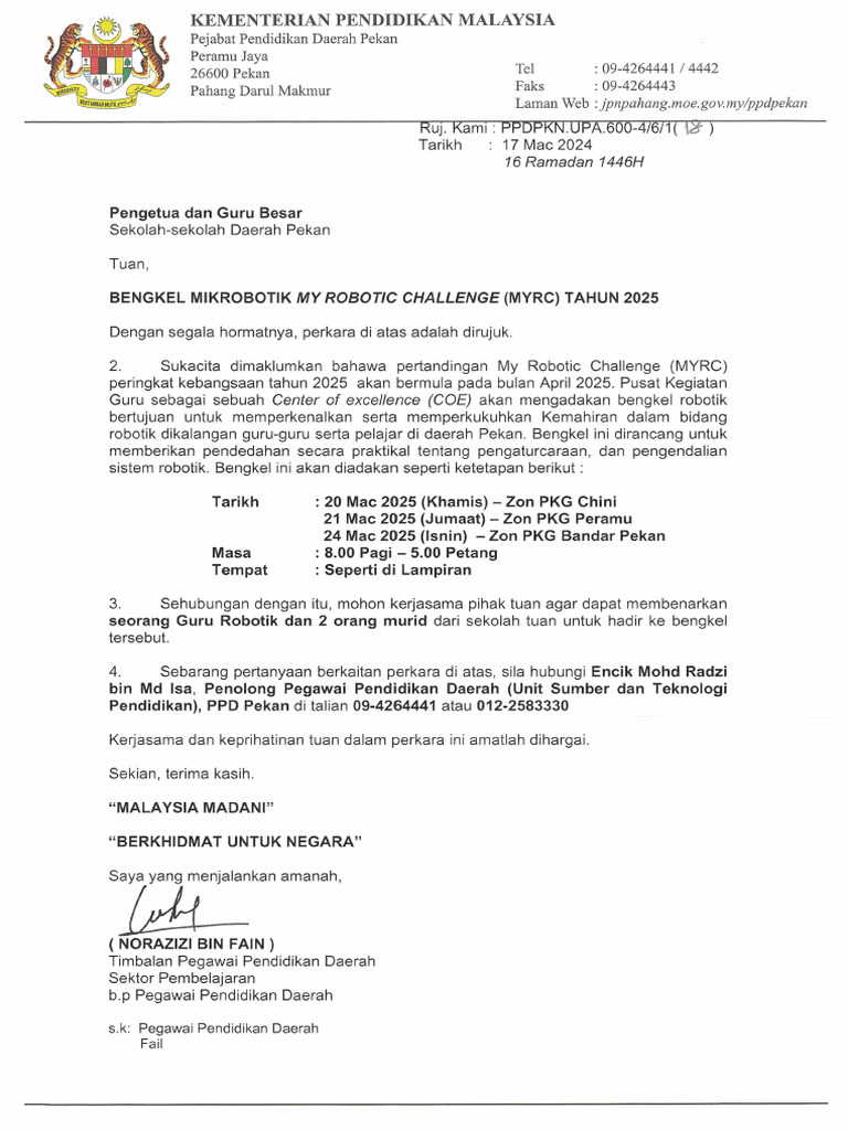 Bengkel Mikrobotik My Robotic Challenge (Myrc) Tahun 2025 | PDF