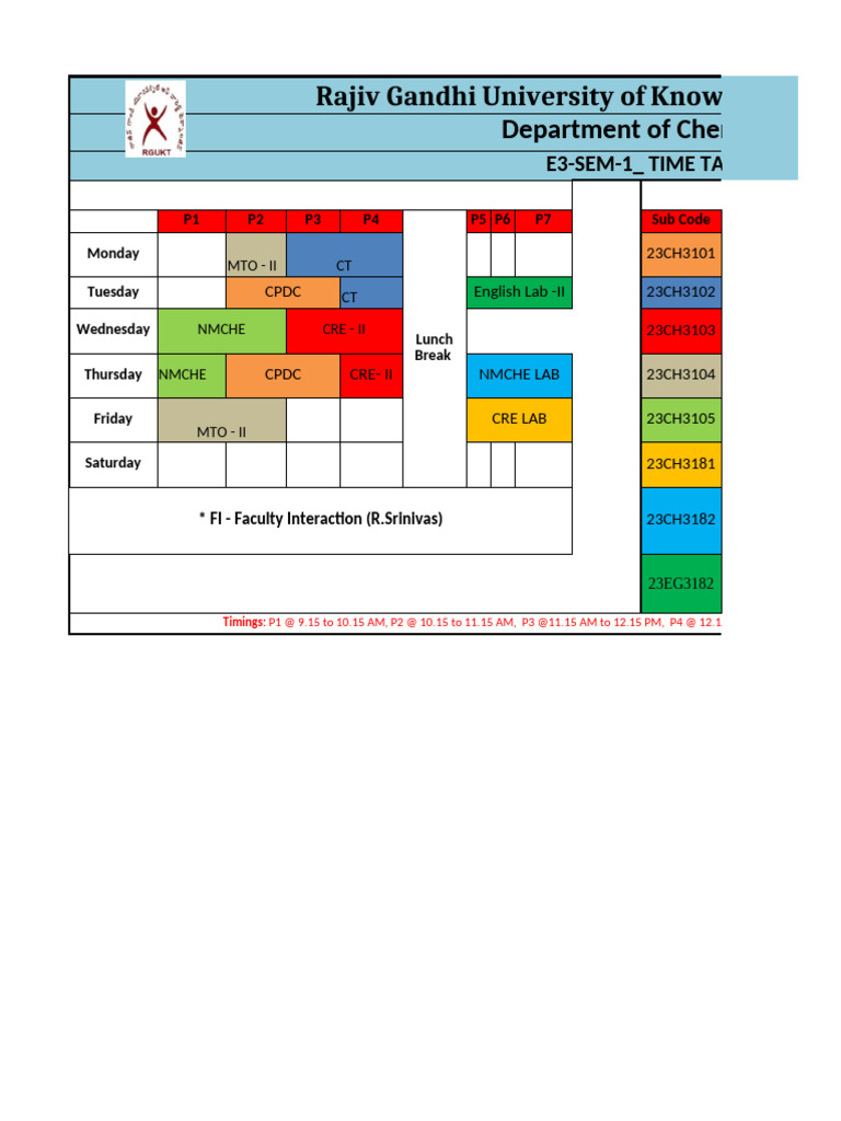Che E3 Time Table 2025 26 | PDF