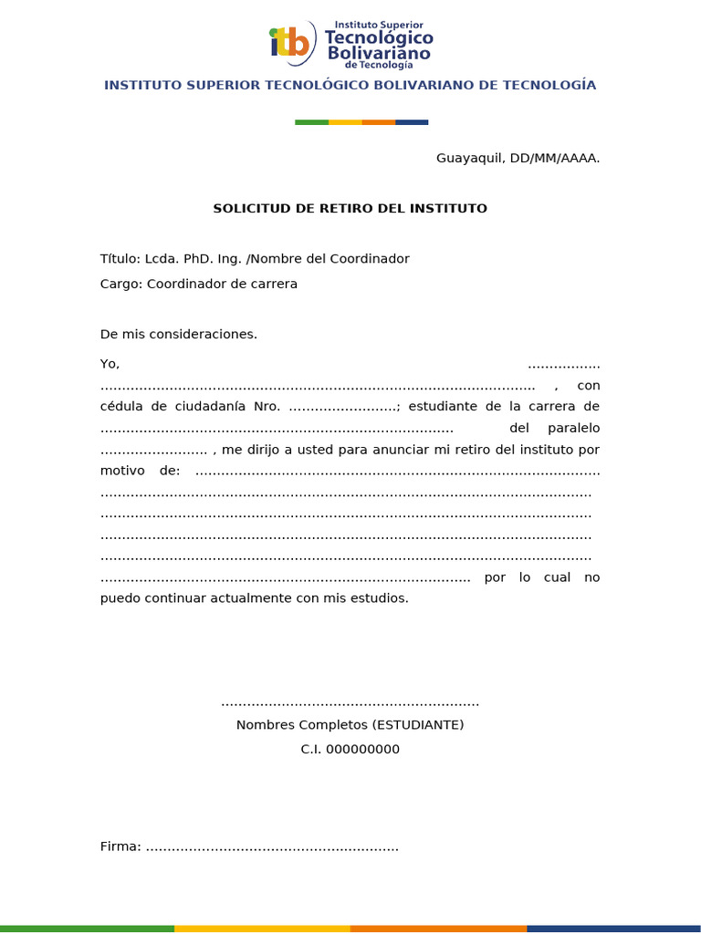 Solicitud de Retiro - Itb | PDF