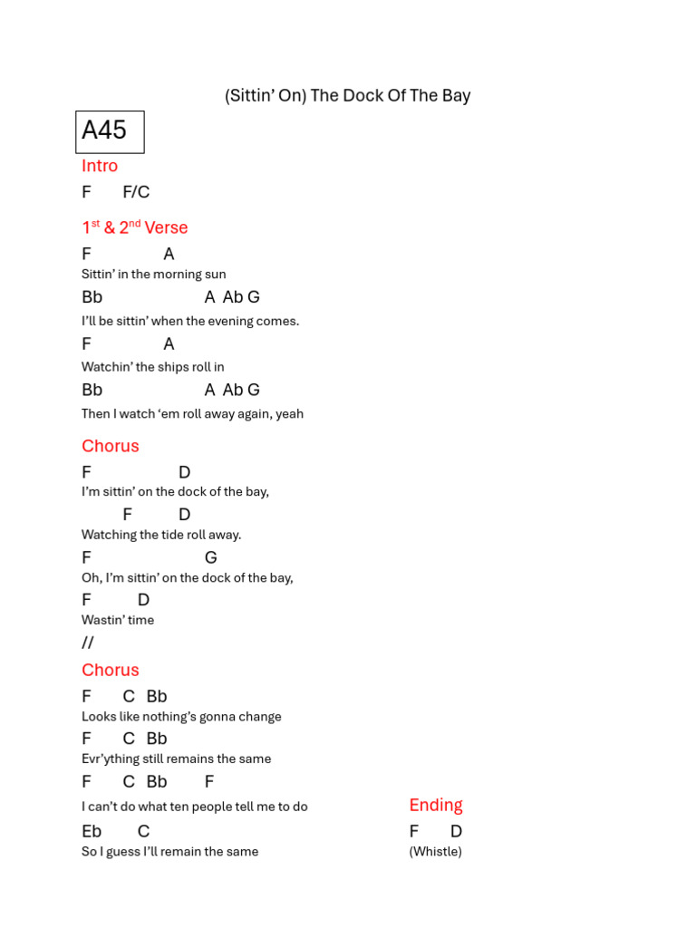 Dock of the Bay Lyrics and Chords | PDF
