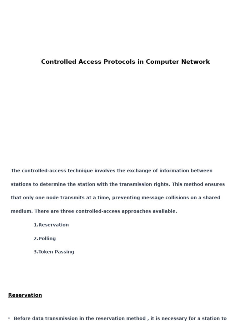 Reservation, Pooling, Token Passing | PDF | Computer Network | Communications Protocols