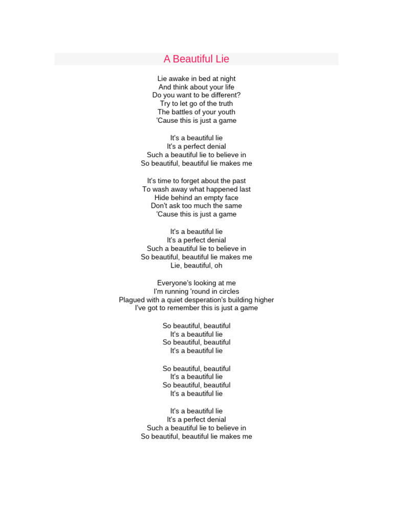 A Beautiful Lie Lyrics Analysis | PDF