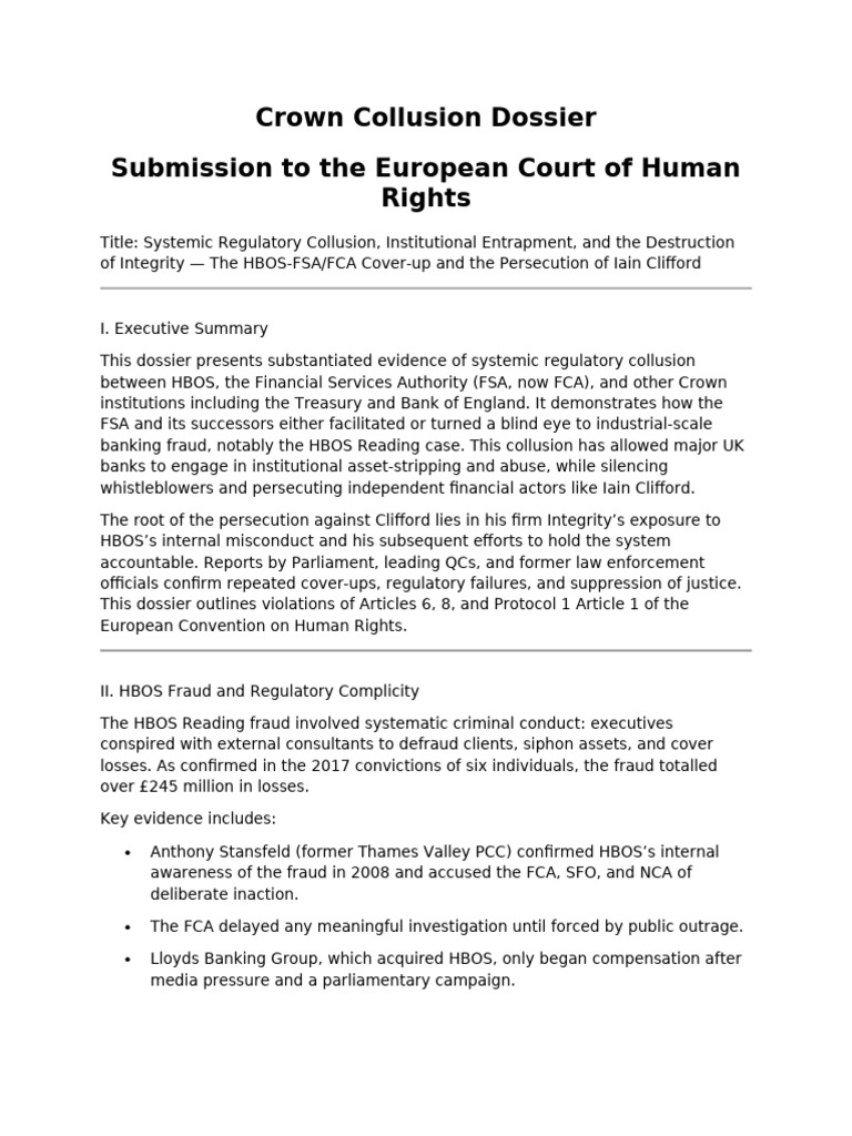 Crown Collusion Dossier Submission To The European Court of Human ...
