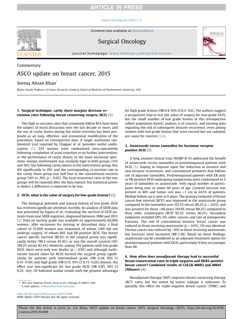 ASCO Update On Breast Cancer, 2015 | PDF | Medical Specialties | Cancer