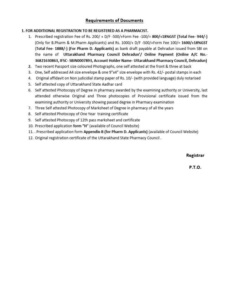 Requirement For Additional Registration | PDF | Affidavit | Pharmacy