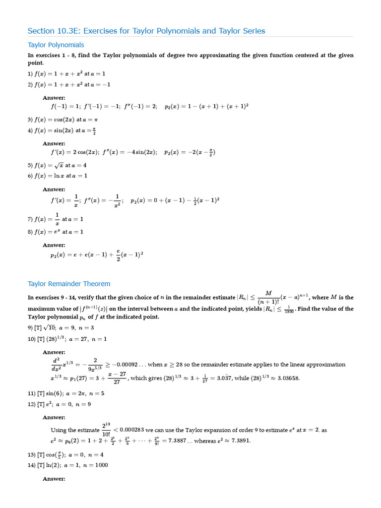 Exercises For Taylor Polynomials and Taylor Series | PDF | Algorithms | Computational Science