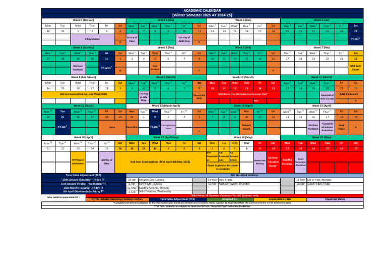 Academic Calendar - Winter Semester 2025 AY 2024-25 V4 | PDF ...