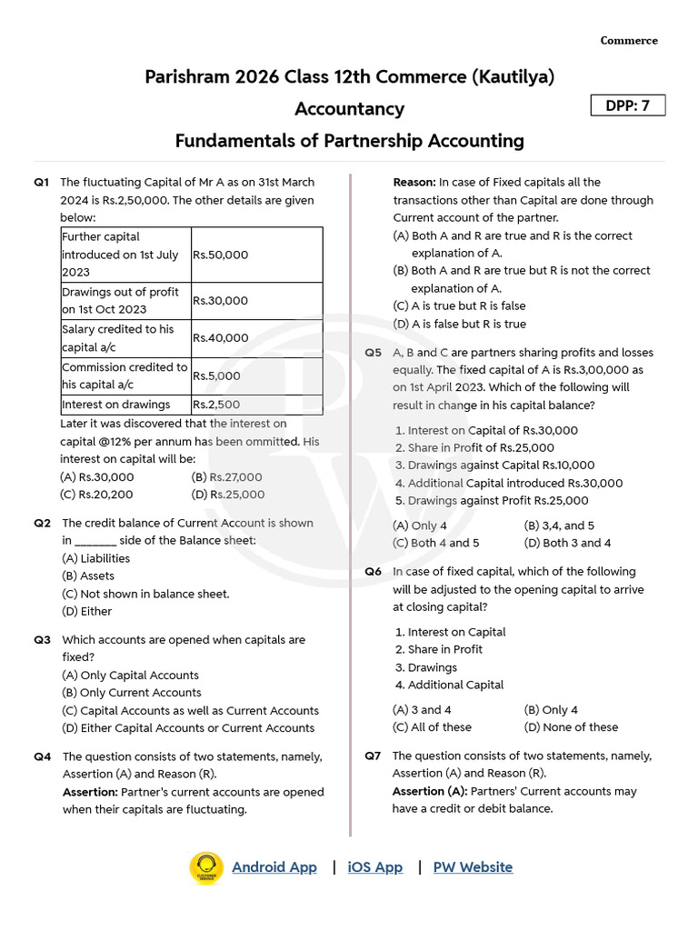 67ffbc0552b531bc17522b2b - ## - Fundamentals of Partnership Accounting - DPP 07 | PDF | Debits ...
