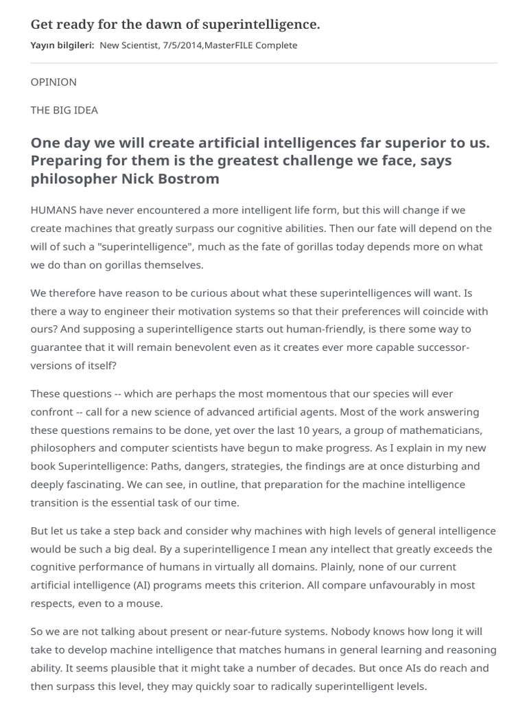 Get Ready For The Dawn of Superintelligence. | PDF | Intelligence | Artificial Intelligence