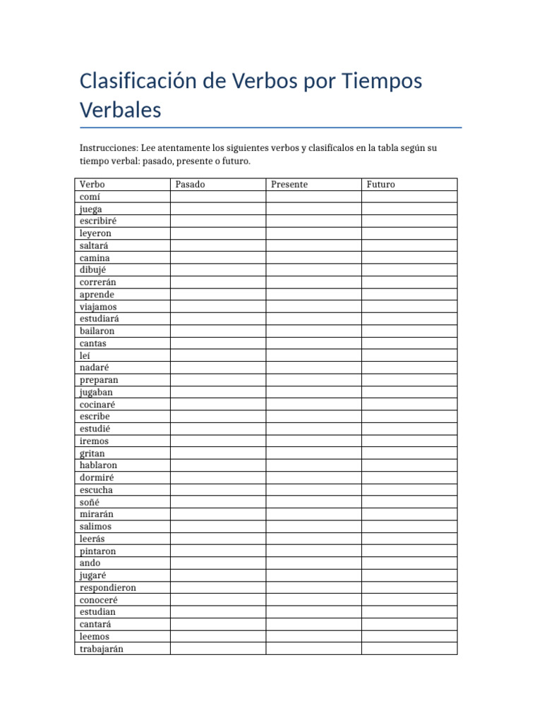 Ficha Clasificacion Verbos Primaria | PDF