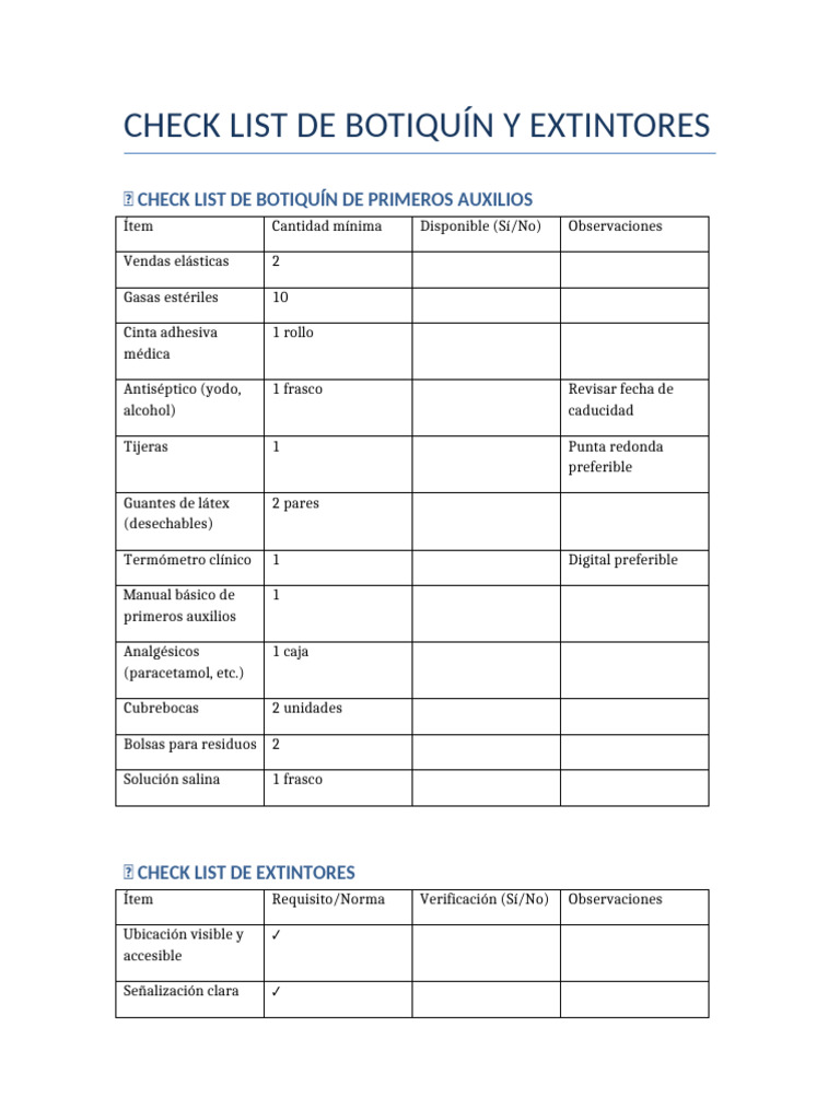 Check List Botiquin Extintores | PDF