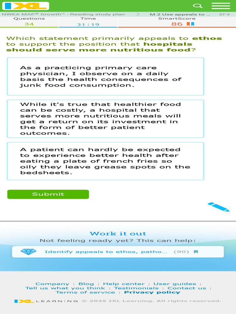 IXL Use Appeals To Ethos, Pathos, and Logos in Persuasive Writing Level ...