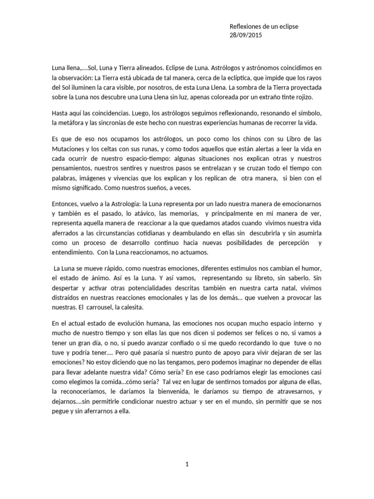 Reflexiones de Un Eclipse, Por Alicia La Valle | PDF | Luna | Las emociones