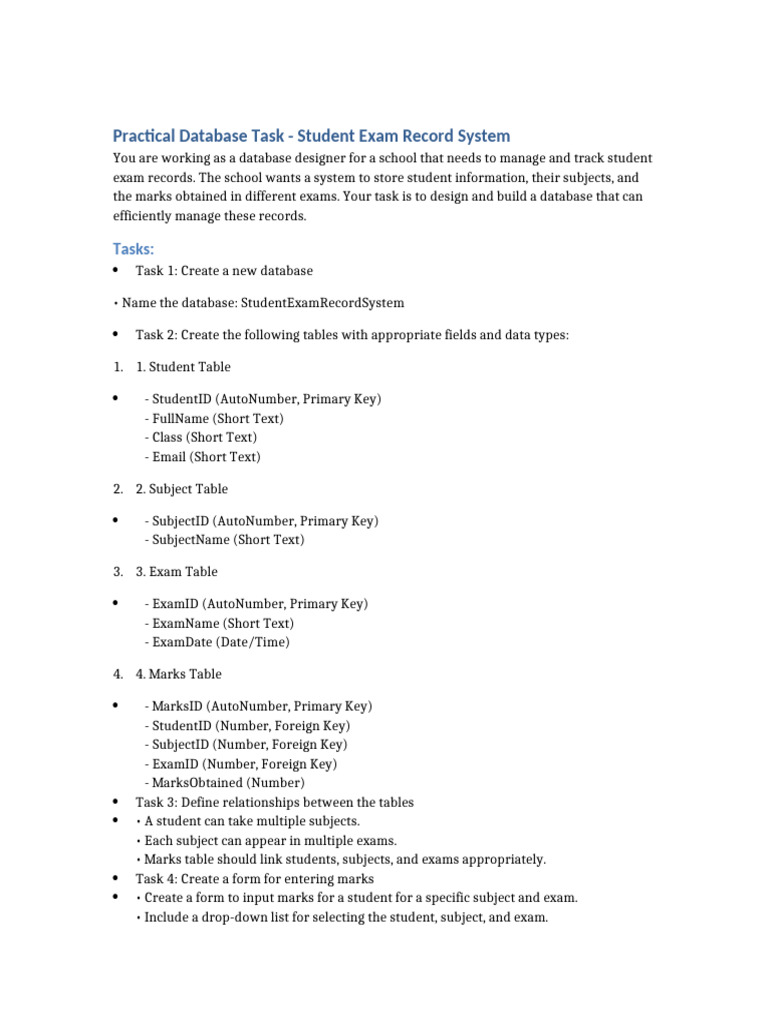 Student Exam Record Database Design | PDF