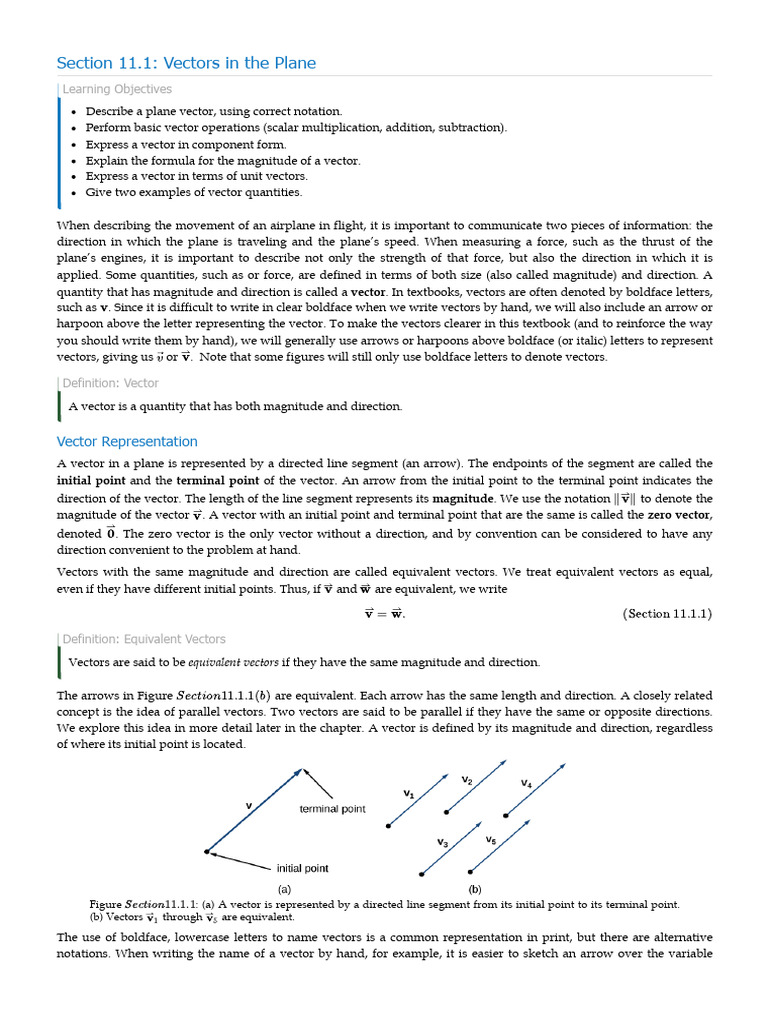 Component Form of Vectors in the Plane | PDF | Euclidean Vector ...