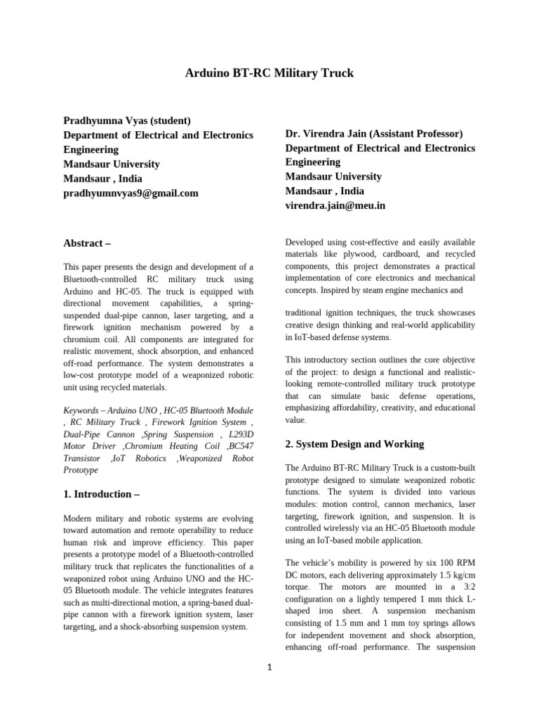 Arduino BT-RC Military Truck Research Paper-2 | PDF | Electric Motor ...