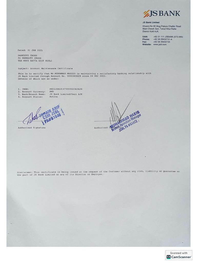 Account Maintenance Certificate | PDF