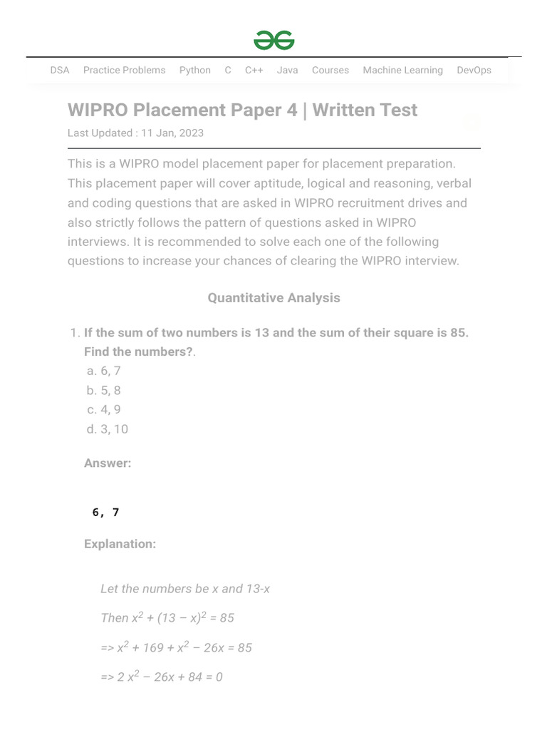 WIPRO Placement Paper Model Test | PDF | Grief