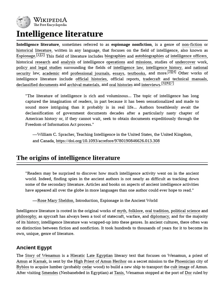 Intelligence Literature | PDF