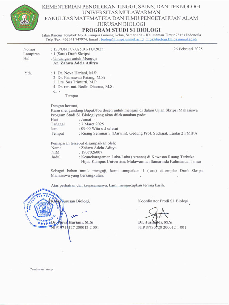 130 Undangan Ujian Skripsi Zahwa Adela Aditya | PDF