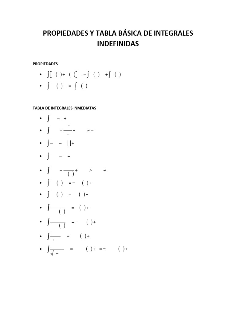 Tabla Básica de Integrales Indefinidas | PDF