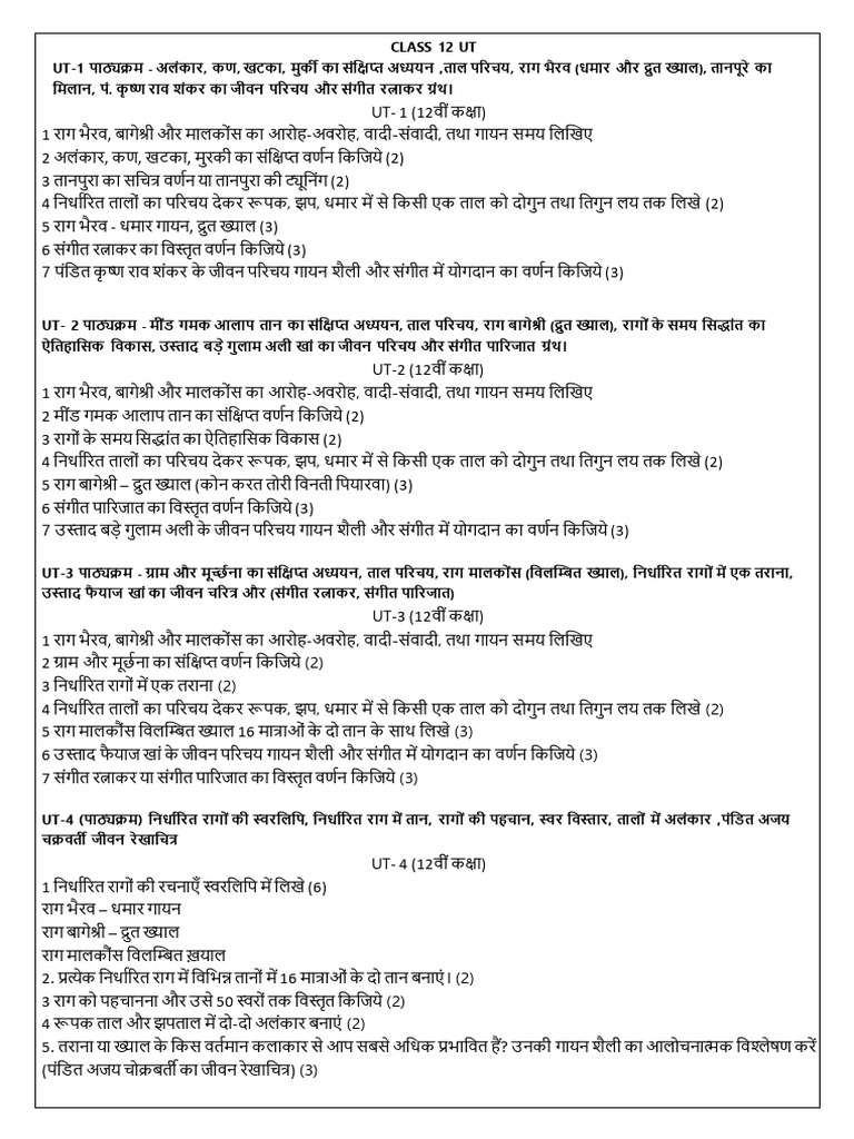 Ut Syllabus Page Class 12 | PDF