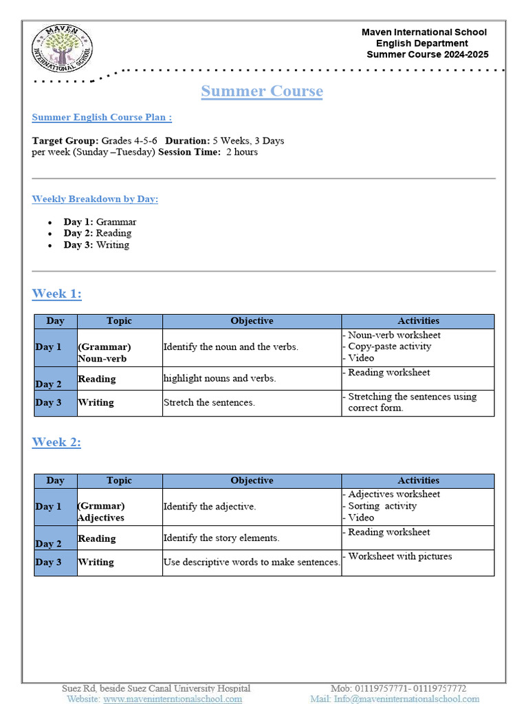 Summer Course Plan 4.5.6 | PDF