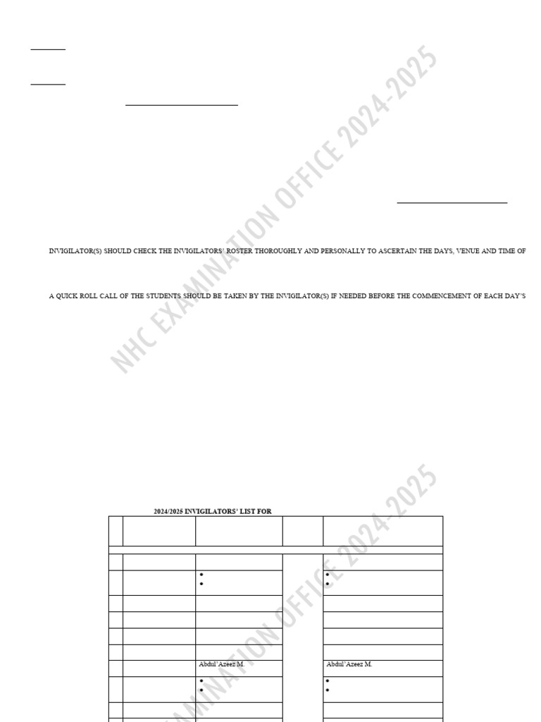 3rd Term 24-25 Final Invigilation Roster | PDF