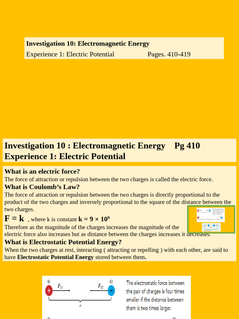 Inv 10 Ex 1 Electrostatic Potential Energy | PDF | Potential Energy | Force