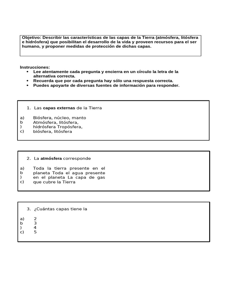 6° Prueba Capas de La Tierra | PDF | Tierra | Agua