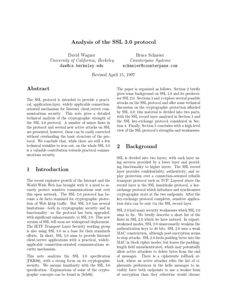 Technical Analysis of SSL 3.0 Protocol | PDF | Transport Layer Security ...