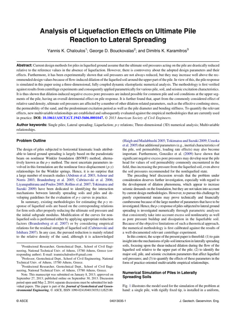 Analysis of Liquefaction Effects On Ultimate Pile Reaction To Lateral Spreading | PDF ...