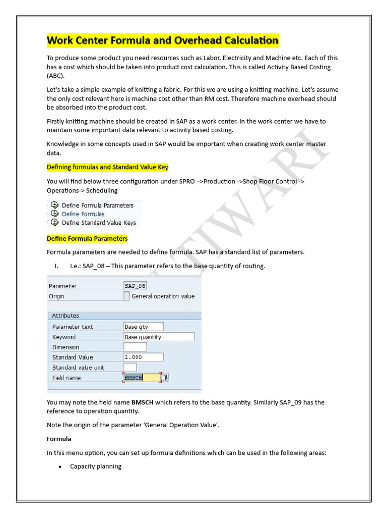 Work Center Formula and Overhead Calculation 1744145802 | PDF | Formula