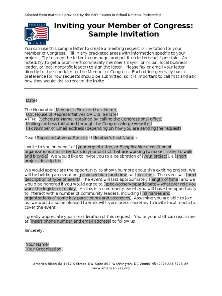 Inviting Your Member of Congress: Sample Invitation | Download Free PDF ...