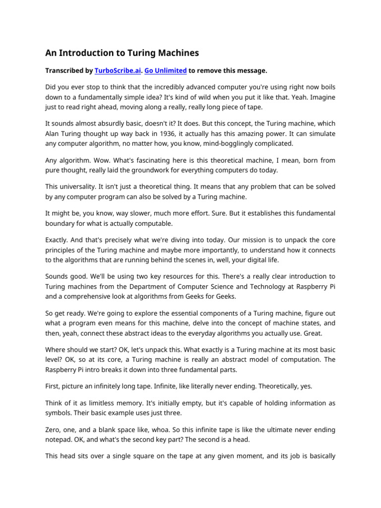 An Introduction To Turing Machines | PDF | Algorithms | Theoretical Computer Science