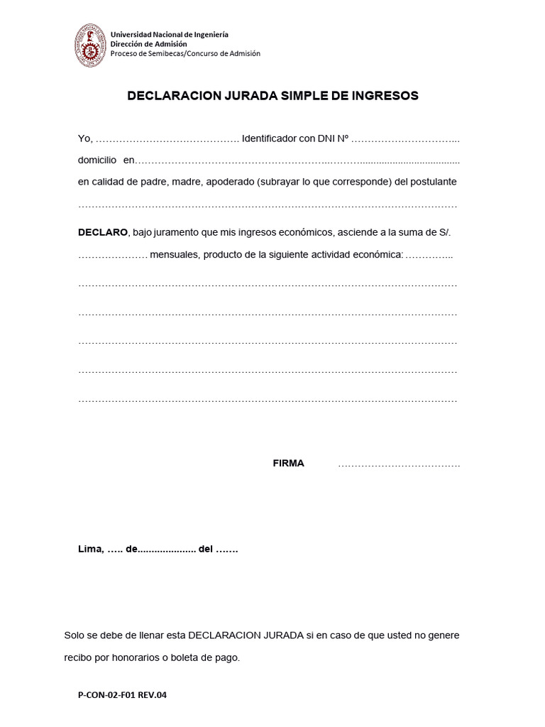 Declaracion Jurada Simple de Ingresos | PDF