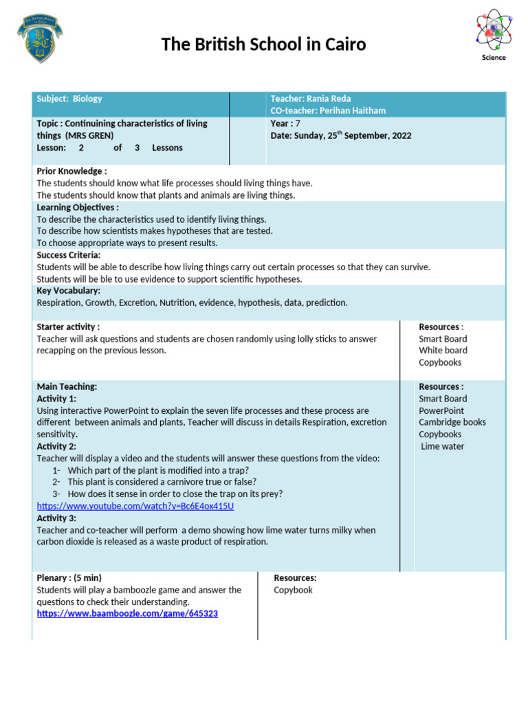 MRS GREN: Characteristics of Living Things | PDF | Hypothesis | Evidence