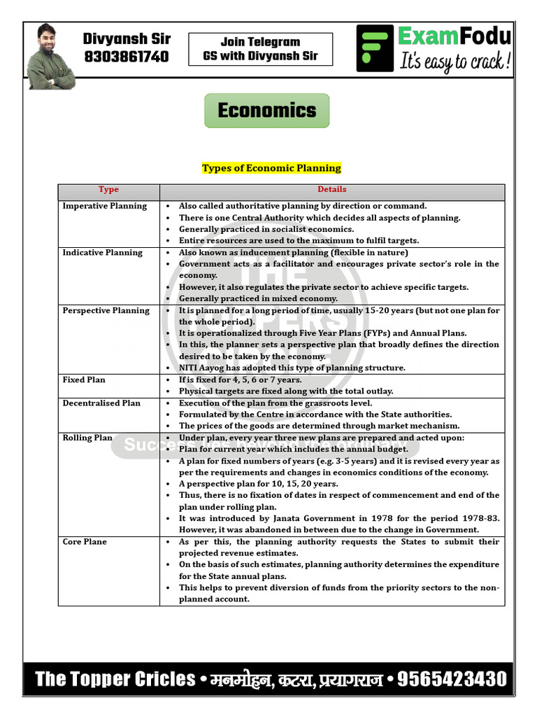 Types and Evolution of Economic Planning | PDF | Economies