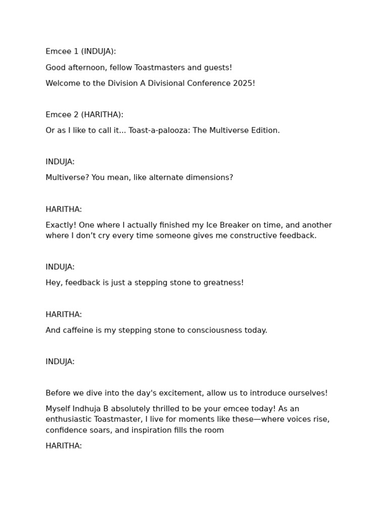 Division A Emcee Script | PDF