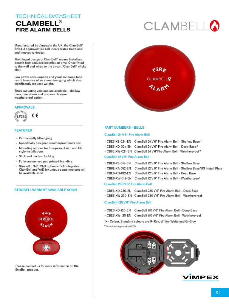 ClamBell® Fire Alarm Bell Datasheet | PDF | Electronic Engineering ...