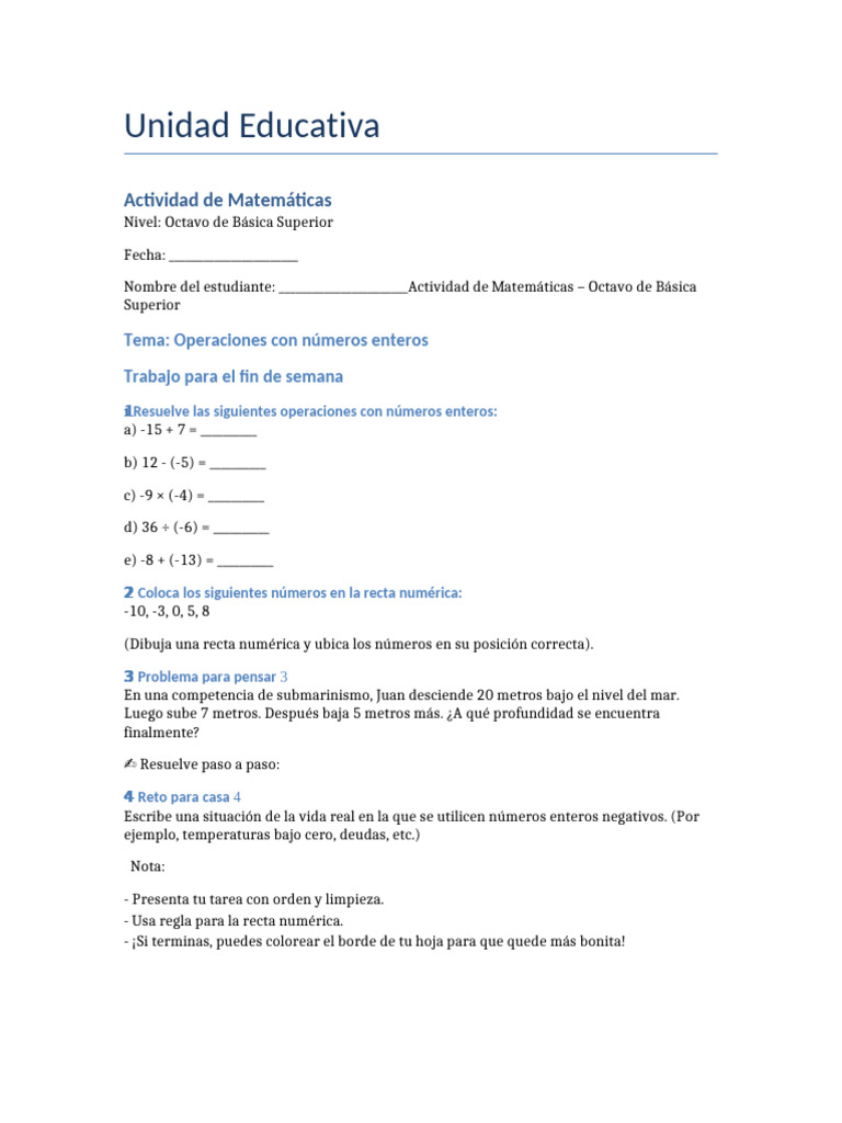 Actividad Matematicas Octavo Fin de Semana | PDF