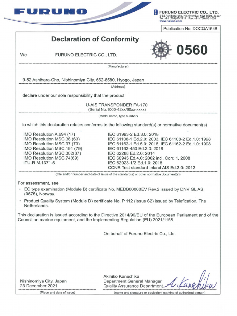 Fa170 Doc Certificate | PDF